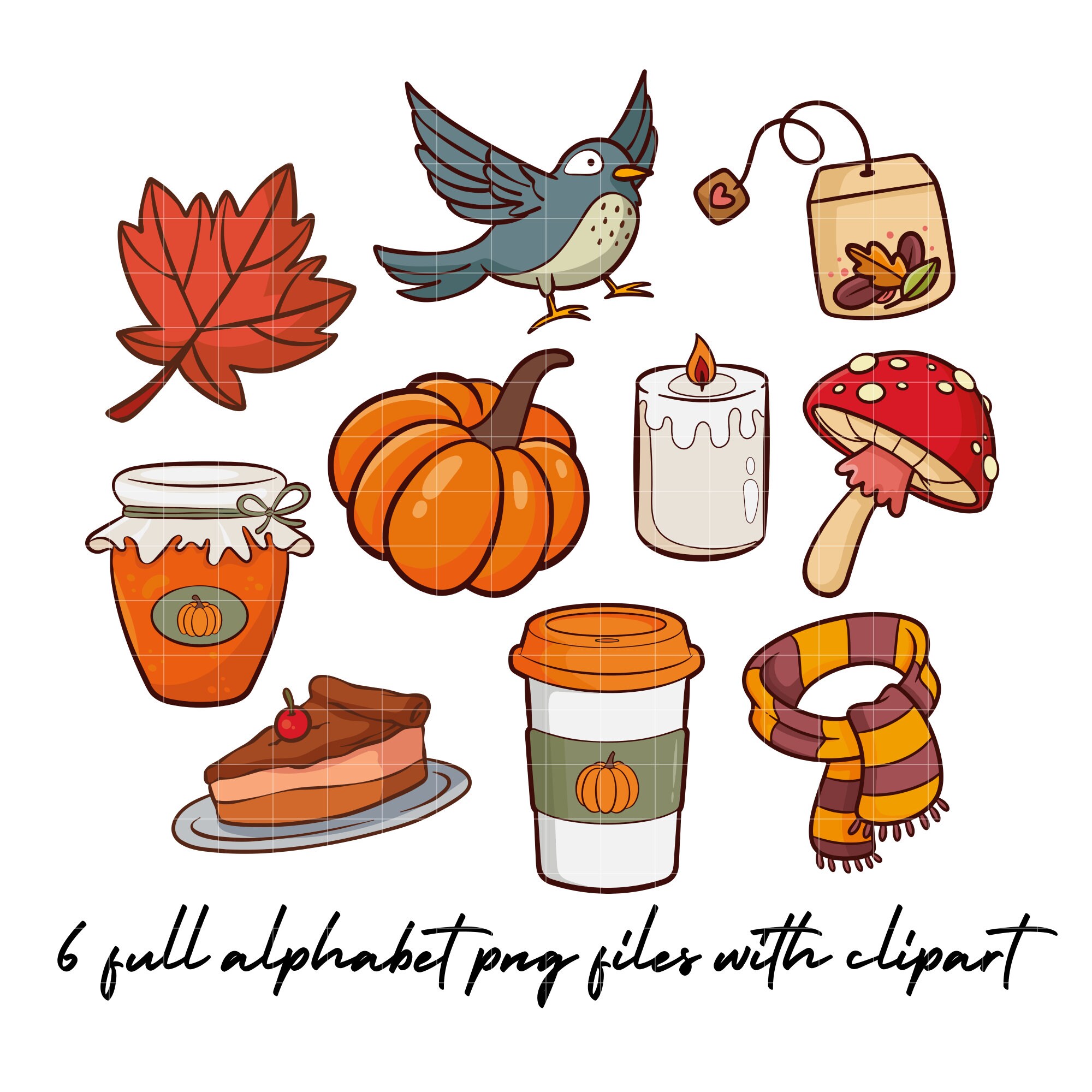 Fall Doodle Letters With Clip Art, Autumn Hand Drawn Doodle Alpha ...