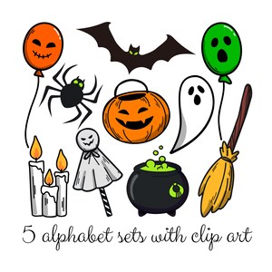 Halloween Doodle Letters With Clip Art PNG Files, Make Your Own Name ...