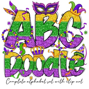 Mardi Gras Doodle Letters With Clip Art PNG Files, Mardi Gras Carnival ...