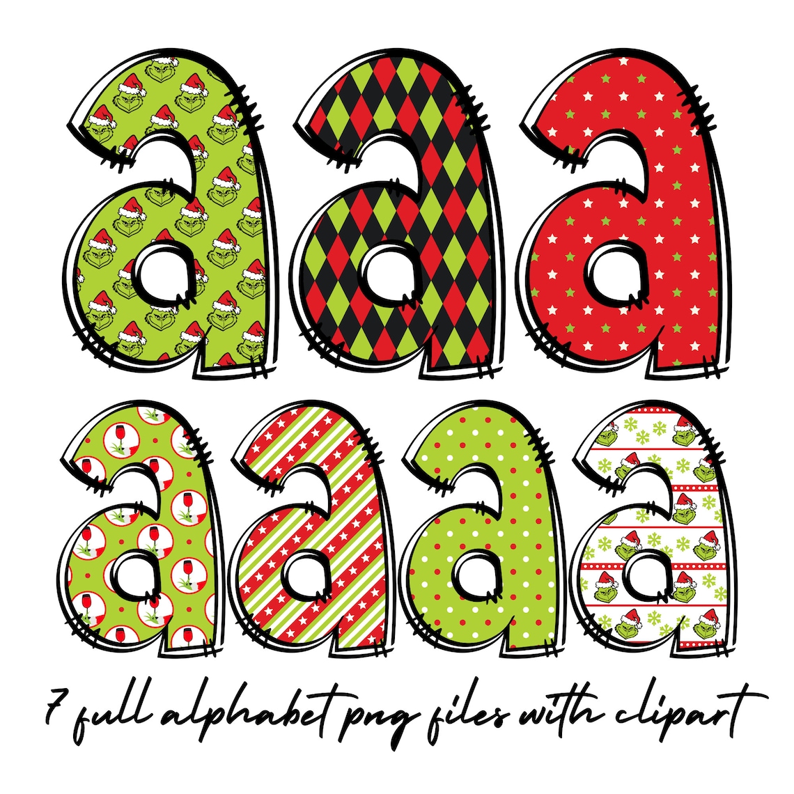 Christmas Doodle Letters and Clip Art & Numbers, Uppercase Alphabet Set ...
