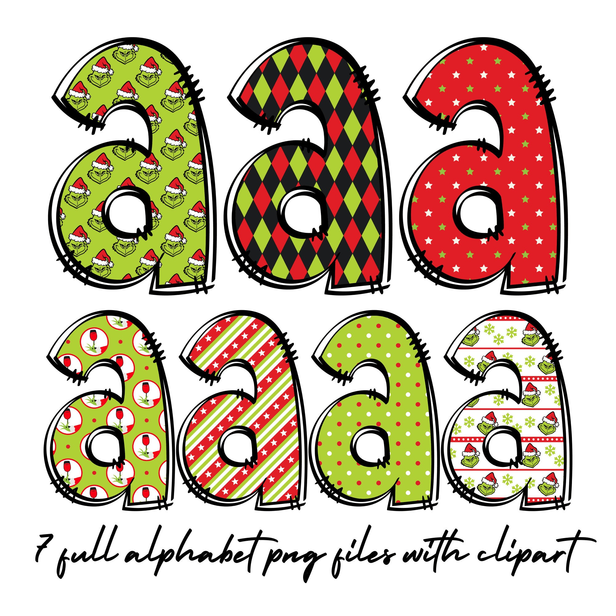 Christmas Doodle Letters and Clip Art & Numbers, Uppercase Alphabet Set ...