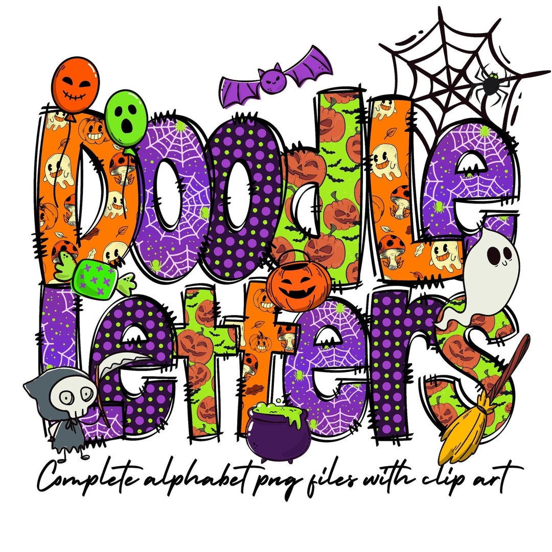 Halloween Doodle Letters With Clip Art PNG Files, Make Your Own Name ...