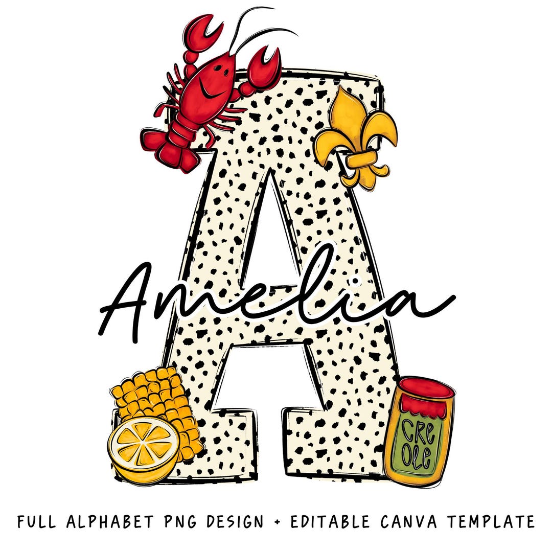 Cajun Doodle Letter PNG, Add Your Own Name, CANVA Template, Creole ...