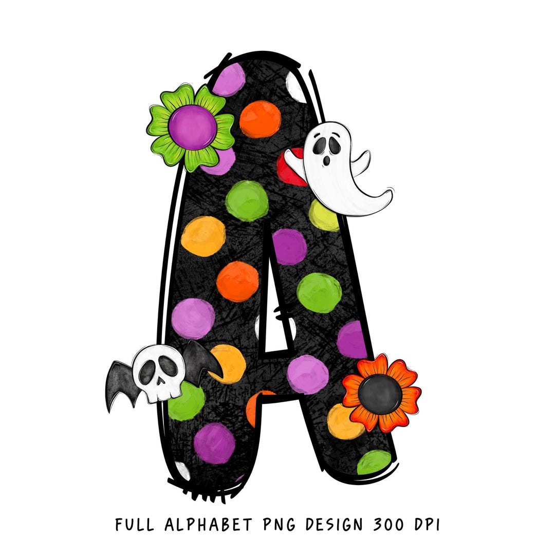 Halloween Alphabet Doodle Letters Sublimation PNG, Cute Ghost Png ...