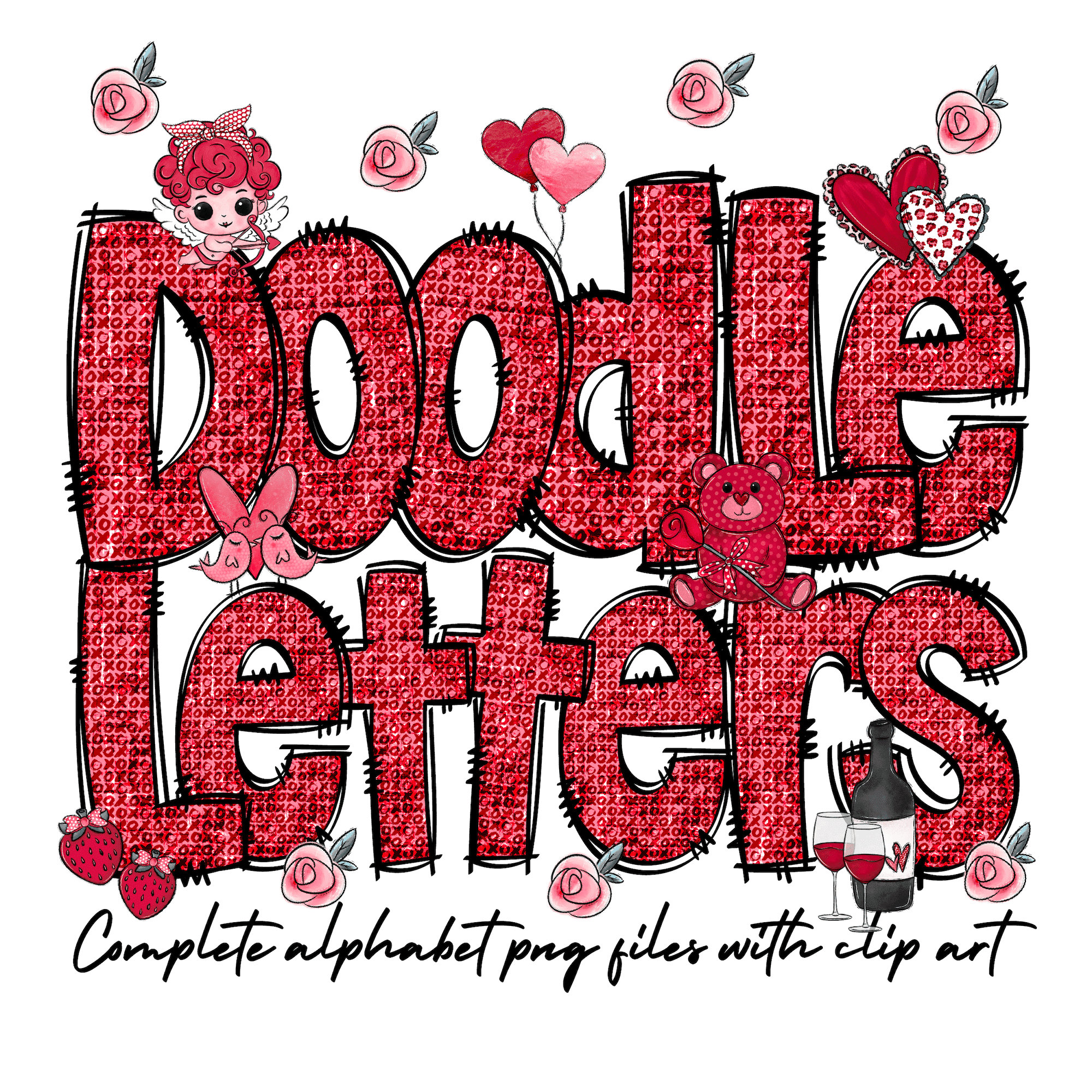 Valentines Day Alphabet With Clip Art PNG Files, Make Your Own Name ...