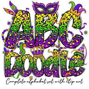 Mardi Gras Doodle Letters With Clip Art PNG Files, Mardi Gras Carnival ...
