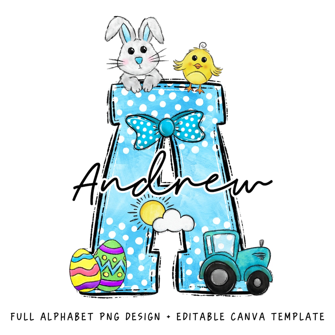 Easter Bunny Doodle Letter PNG, Add Your Own Name, CANVA Template ...