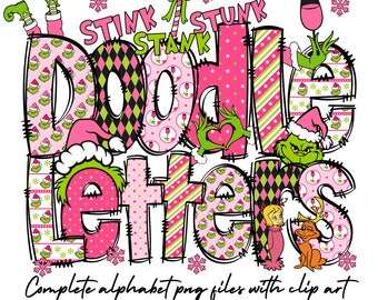 Christmas Doodle Letters and Clip Art & Numbers, Uppercase Alphabet Set ...