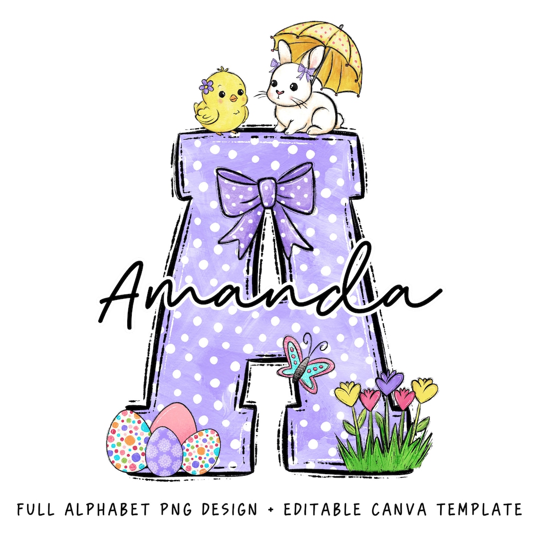 Easter Bunny Doodle Letter PNG, Add Your Own Name, CANVA Template ...
