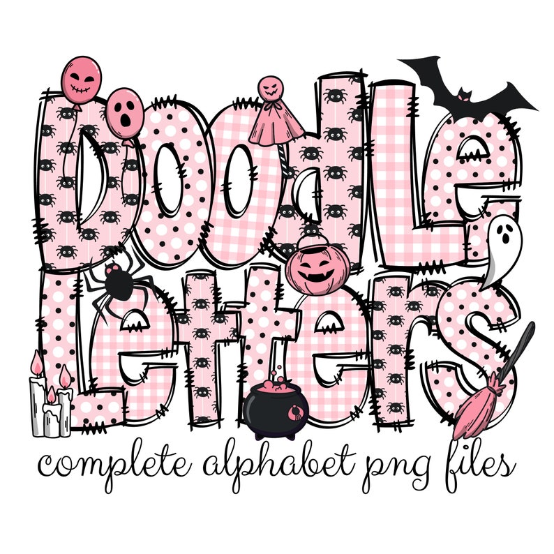 Pink Halloween Doodle Letters With Clip Art PNG Files, Make Your Own ...