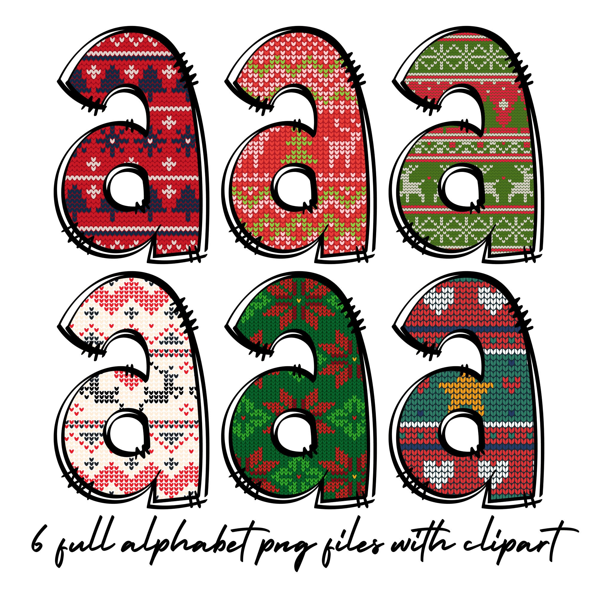Christmas Doodle Letters Clip Art PNG Files, Uppercase Alphabet Set ...