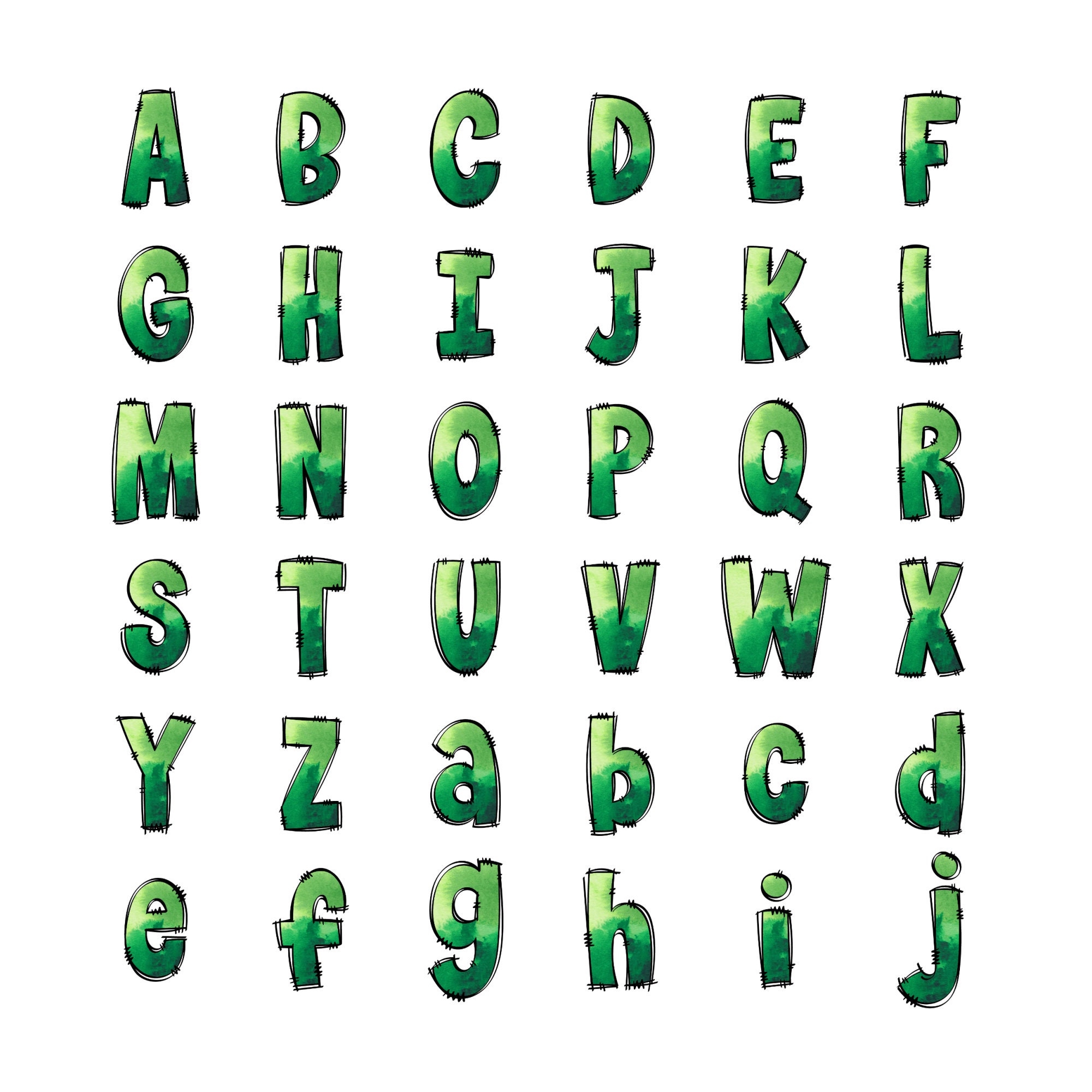 Green Ink Doodle Letters Hand Drawn Doodle Alpha Bundle - Etsy