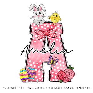 Easter Bunny Doodle Letter PNG, Add Your Own Name, CANVA Template ...