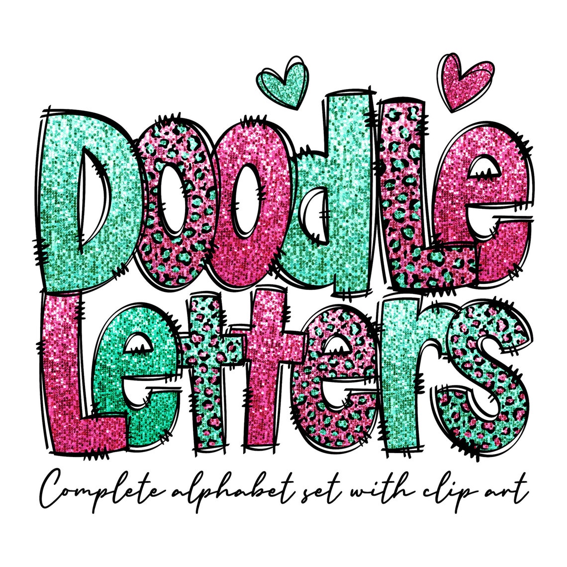 Spring Sequin Leopard Doodle Letters Alphabet Set, Bright Colorful ...