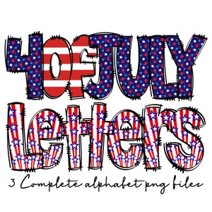 4TH July USA Flag Doodle Letters PNG Bundle, Red White & Blue Digital ...