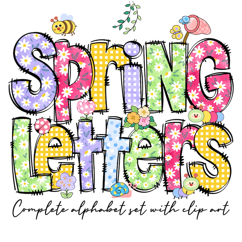 Spring Clipart Spring Sublimation Doodle Letter Bundle PNG, Spring ...