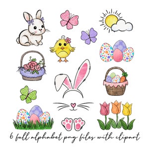 Easter Alphabet Letters With Clip Art PNG Bundle, Easter Bunny Doodle ...