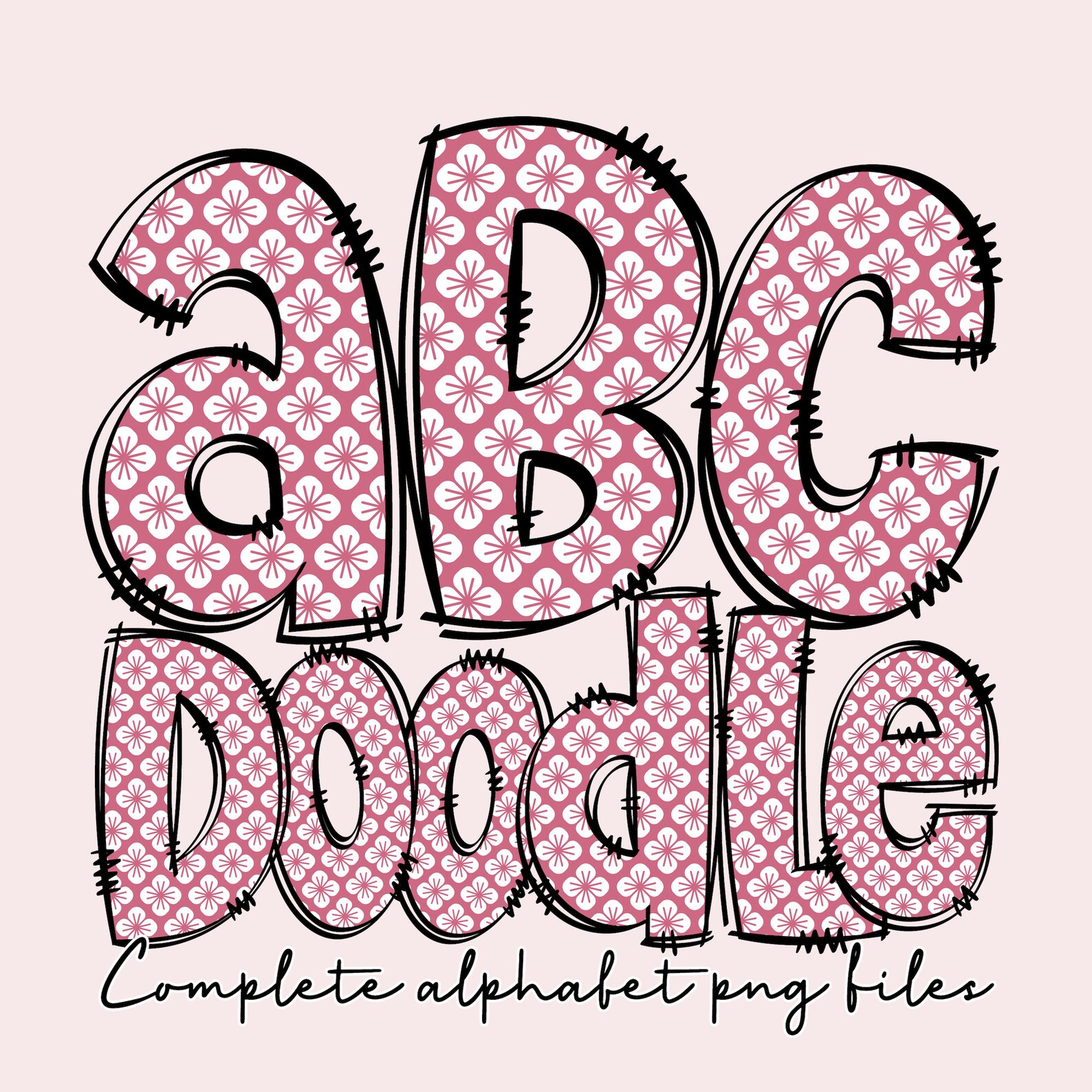 Cherry Blossom Alphabet Doodle Letters PNG Bundle, Spring Flower ...