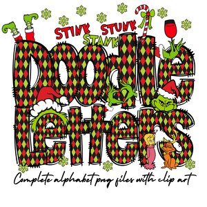 Christmas Doodle Letters and Clip Art & Numbers, Uppercase Alphabet Set ...