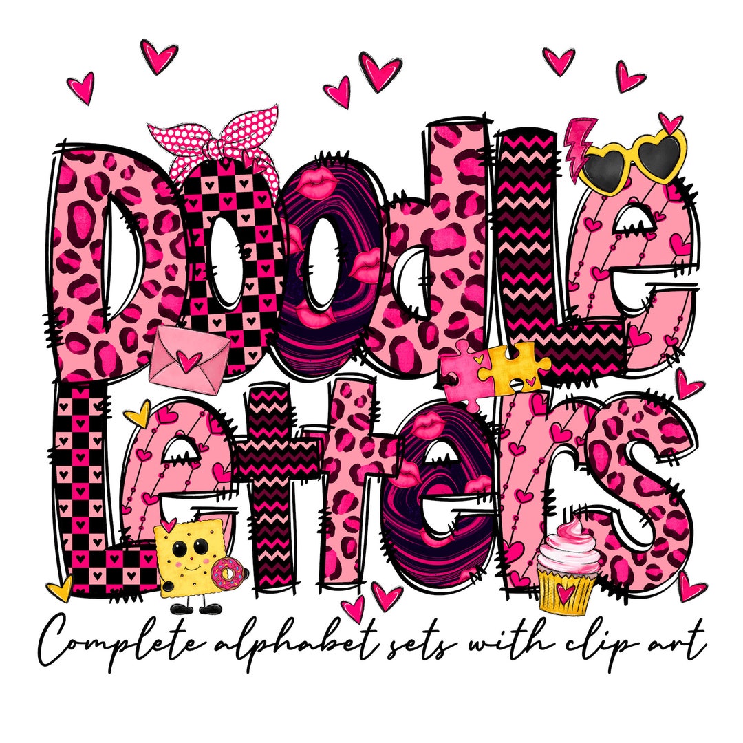 Valentines Doodle Letters With Clip Art PNG, Valentine's Doodle ...