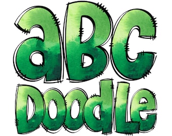 Green Ink Doodle Letters, Hand Drawn Doodle Alpha Bundle Patterned ...