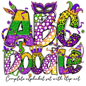 Mardi Gras Doodle Letters With Clip Art PNG Files, Mardi Gras Carnival ...