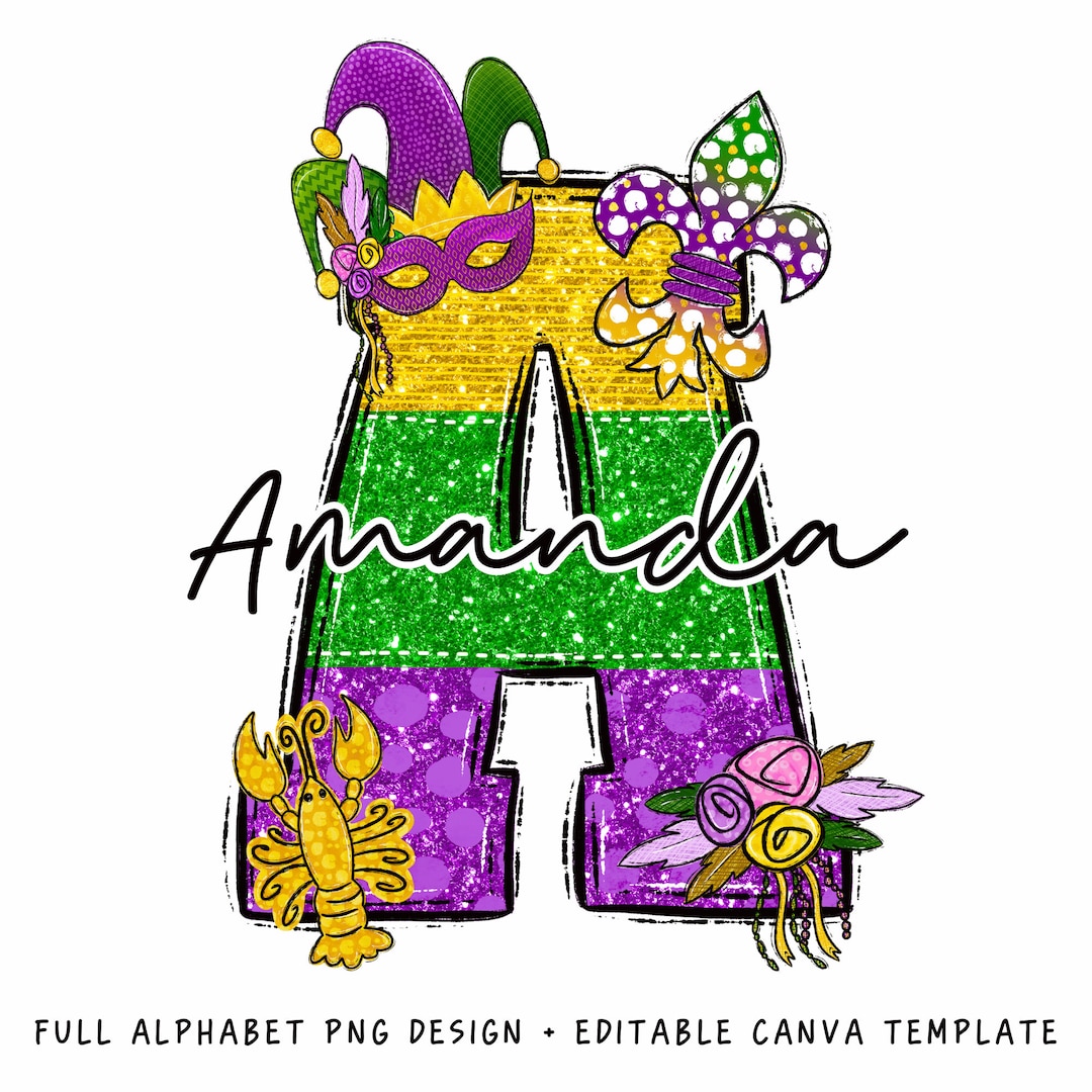 Mardi Gras Doodle Letter, Add Your Own Name, Personalized Custom Name ...