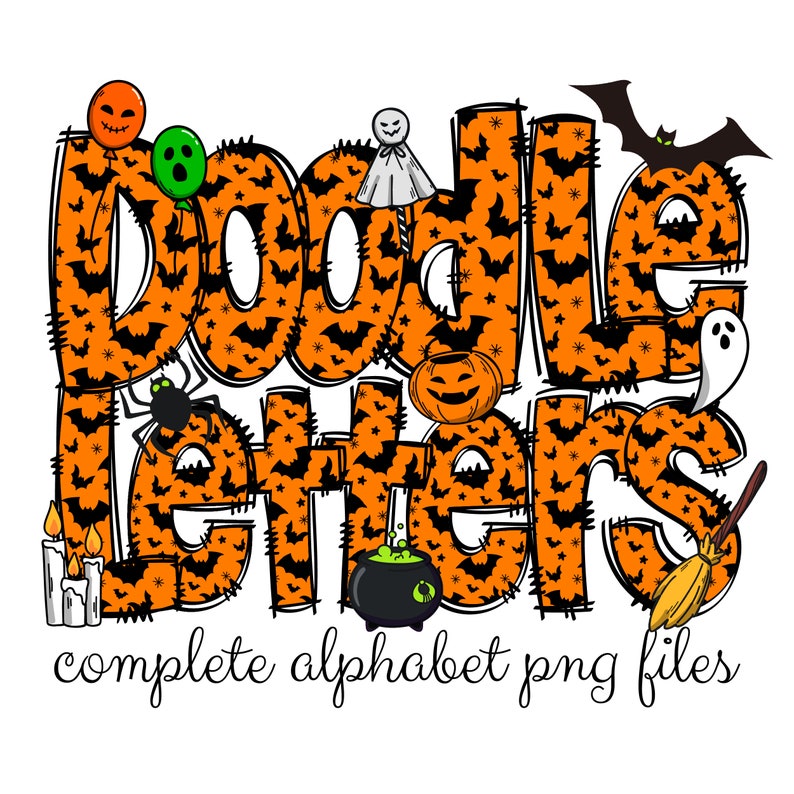 Halloween Doodle Letters With Clip Art PNG Files, Make Your Own Name ...