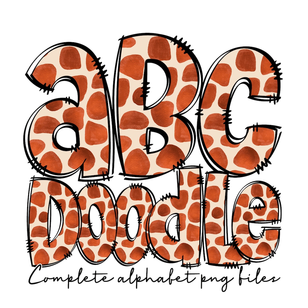 Watercolor Animal Print Doodle Letters, Hand Drawn Doodle Alpha Bundle ...