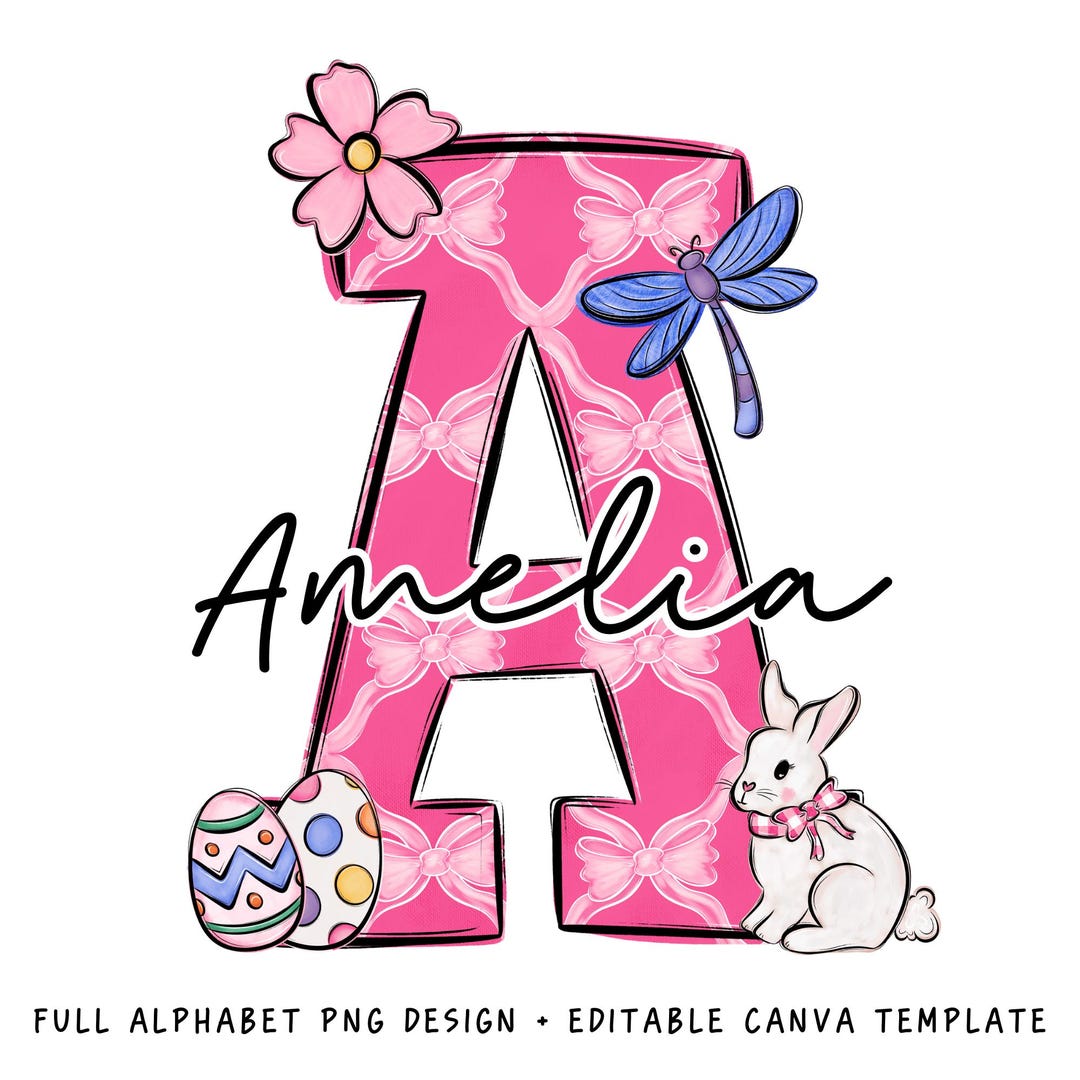 Easter Bunny Doodle Letter PNG, Add Your Own Name, CANVA Template ...