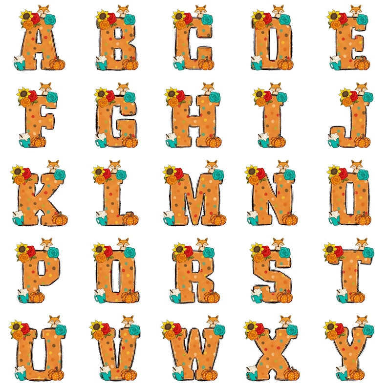 Fall Alphabet Doodle Letters PNG, Custom Name Fall Shirt, CANVA ...