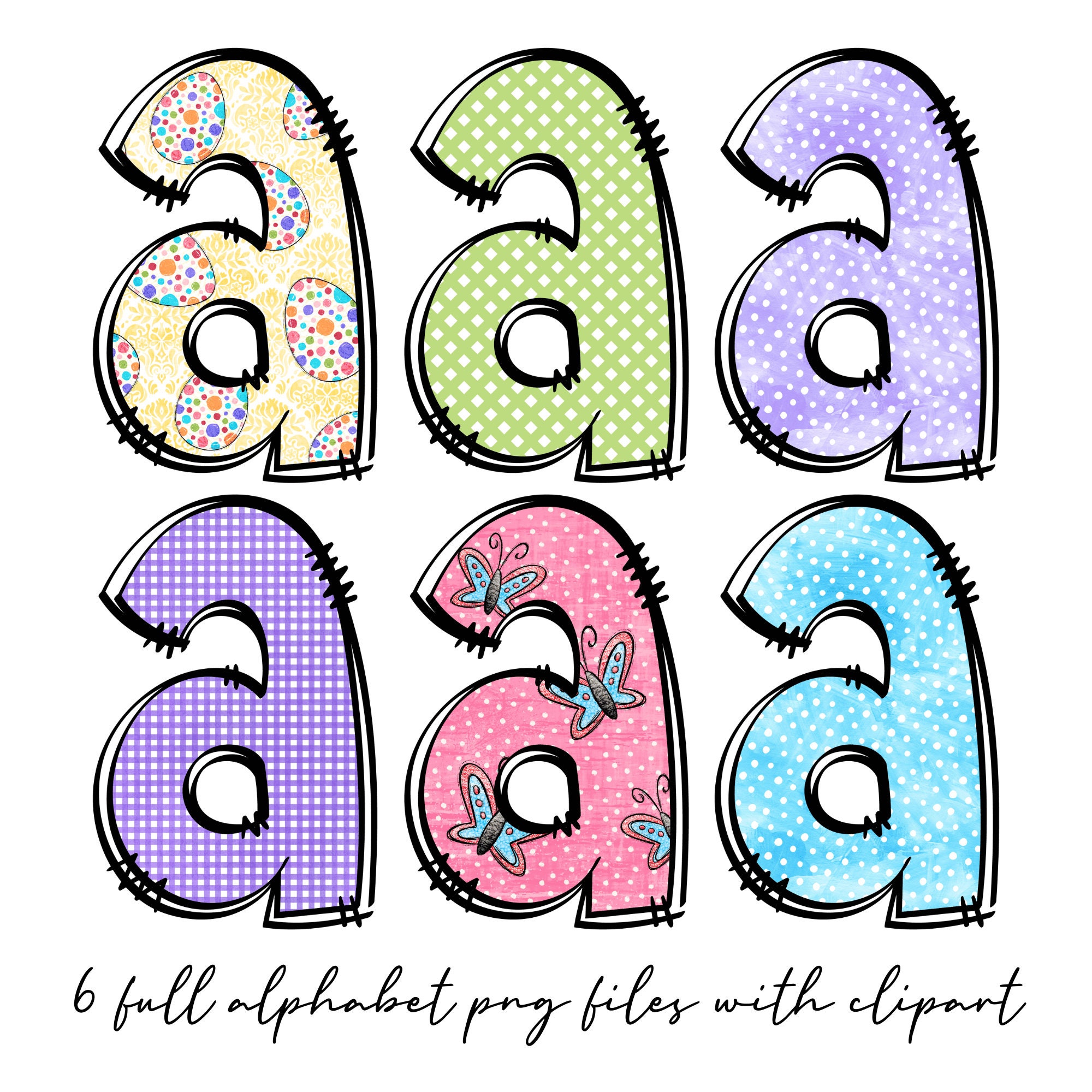 Easter Alphabet Letters With Clip Art PNG Bundle, Easter Bunny Doodle ...