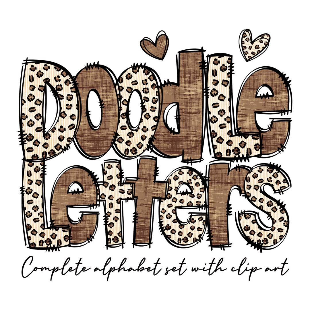 Brown Leopard Doodle Letters Alphabet Set With Clipart, Hand Drawn ...