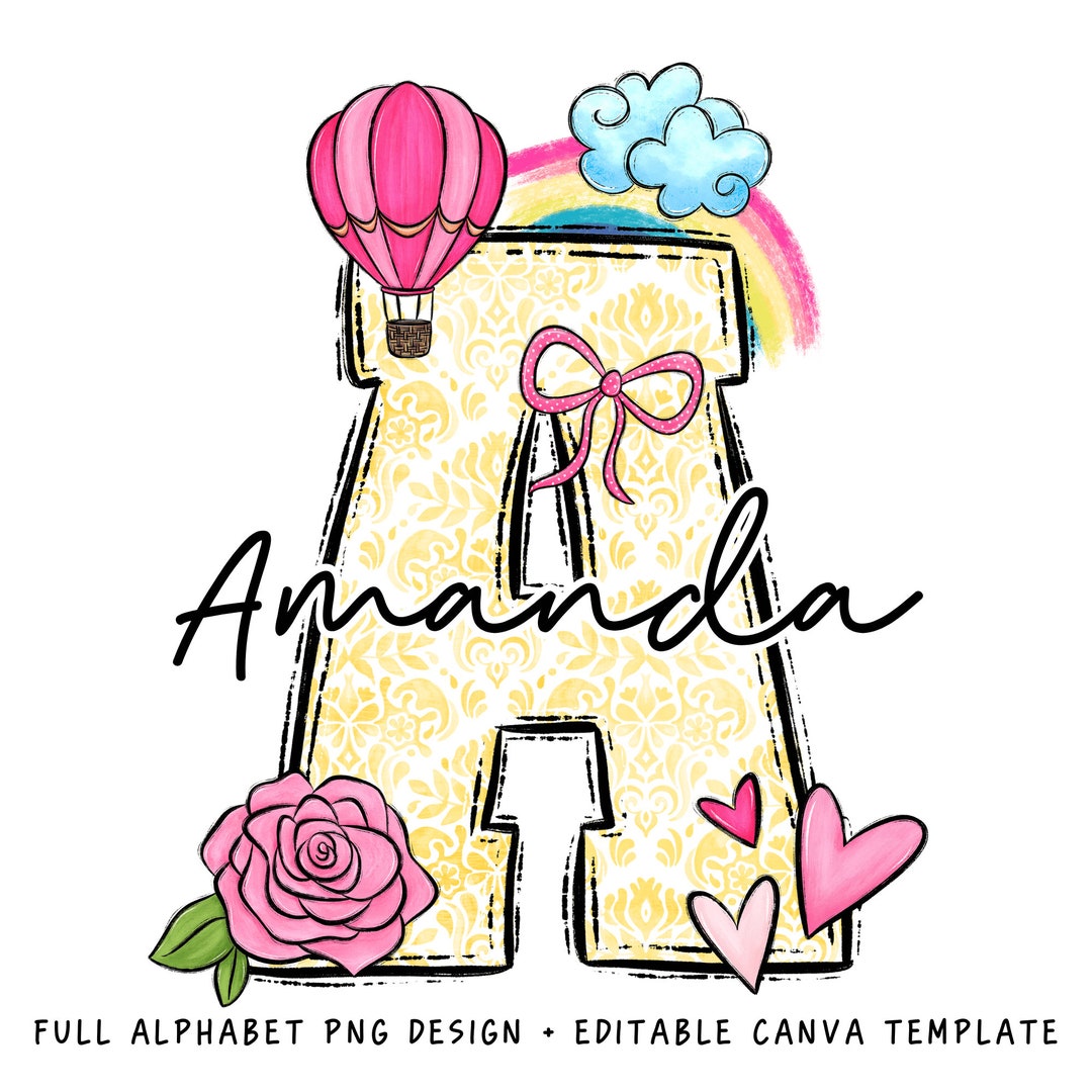 Pink Flower and Bow Doodle Letters, Hand Drawn Doodle Alpha Bundle ...