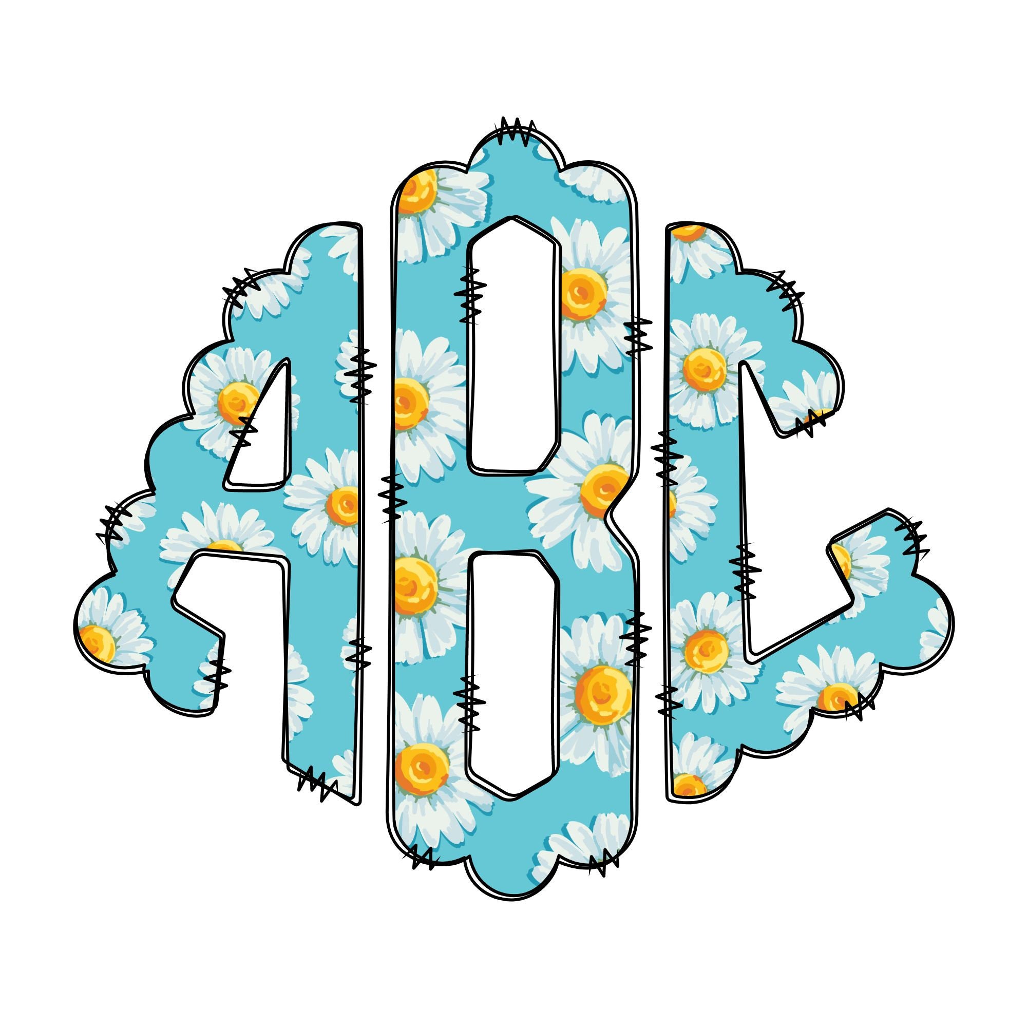 Daisy Monogram Letters Sublimation PNG Hand Drawn Doodle Full - Etsy