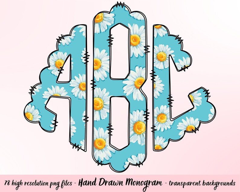Daisy Monogram Letters Sublimation PNG Hand Drawn Doodle Full - Etsy