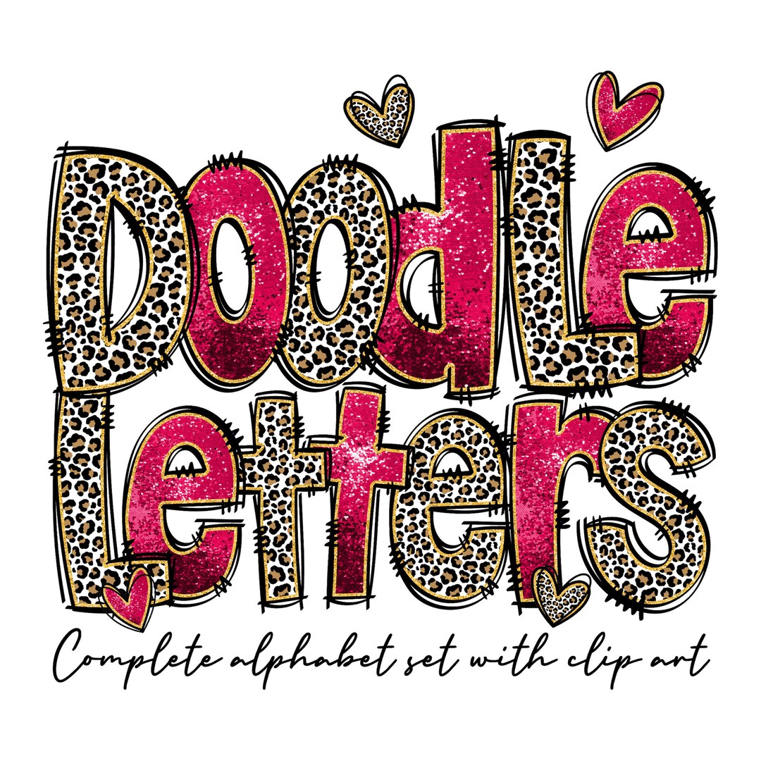 Glitter Leopard Doodle Letters Alphabet Set, Doodle Font PNG, Leopard ...