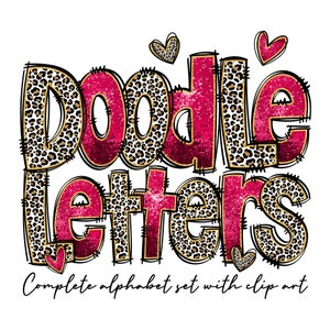 Glitter Leopard Doodle Letters Alphabet Set, Doodle Font PNG, Leopard ...