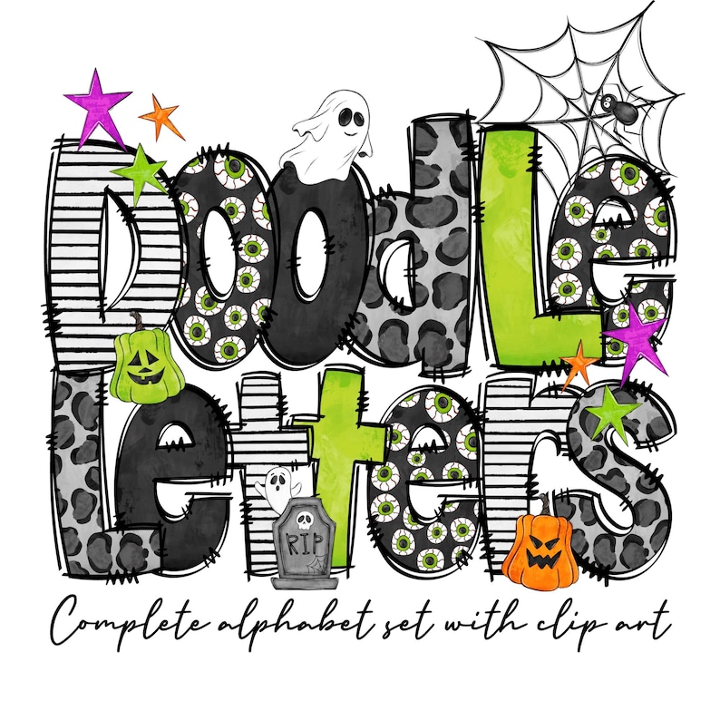 Halloween Alphabet Doodle Letters PNG, Cute Ghost Png, Doodle Alpha ...