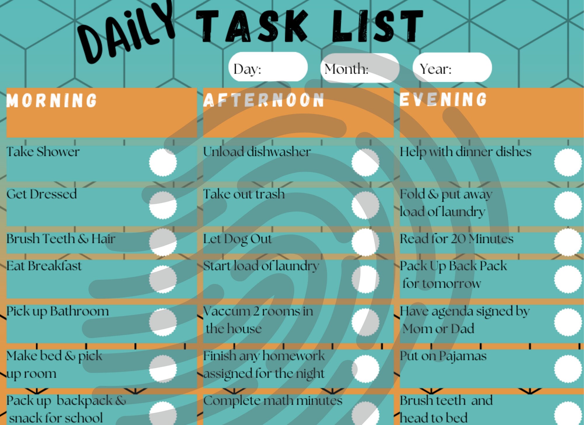 Daily Task List, Chore List, Kids and Teens Chores, List to Help Kids ...