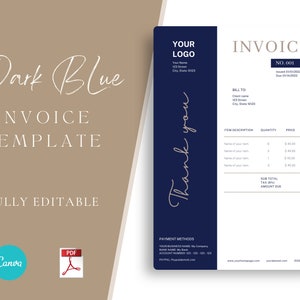 BLUE Editable Invoice Template Printable Invoice Template Canva Invoice ...