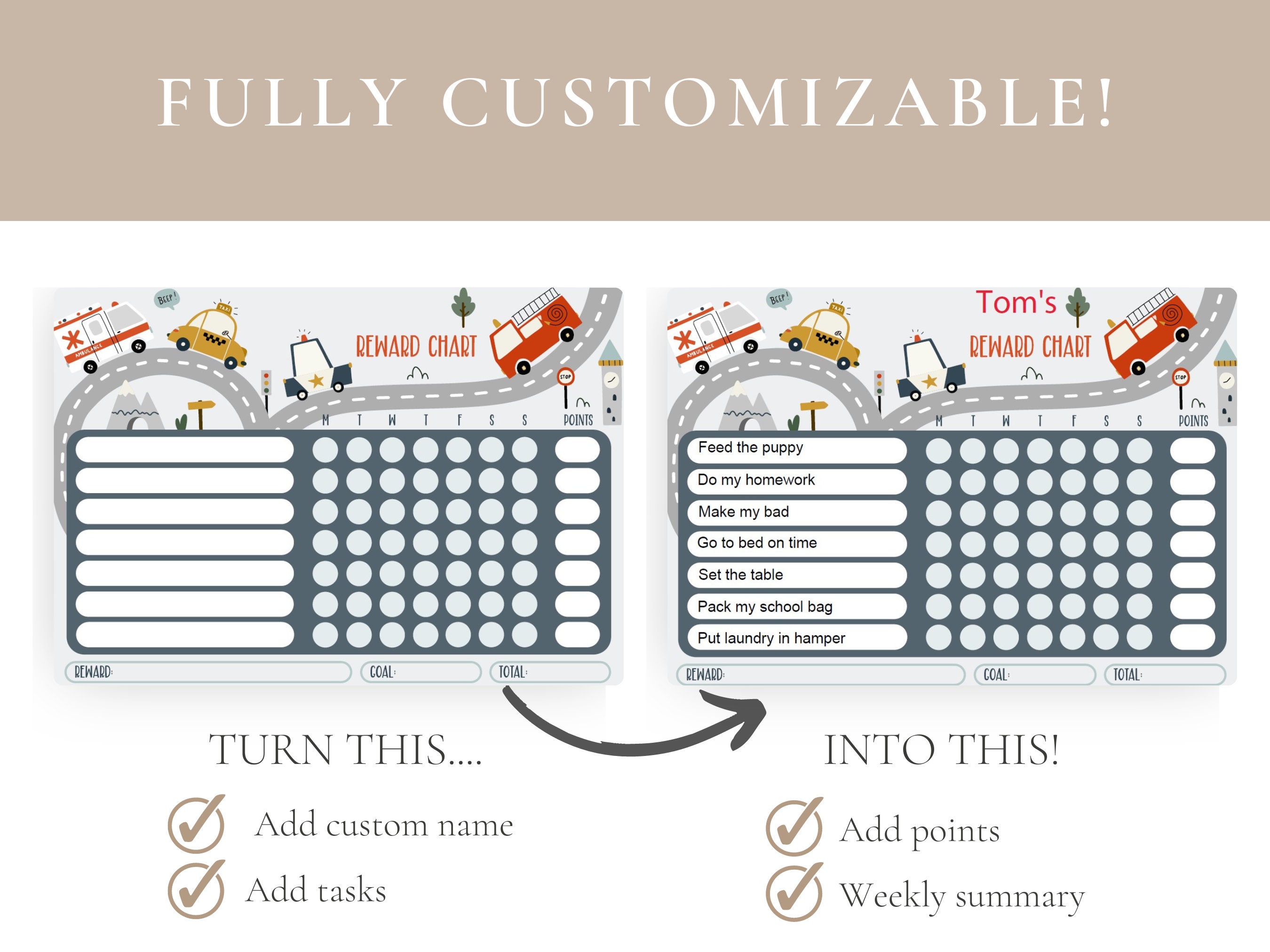 Editable Cars Chore Chart Cars Chore Chart for Kids Editable Reward ...