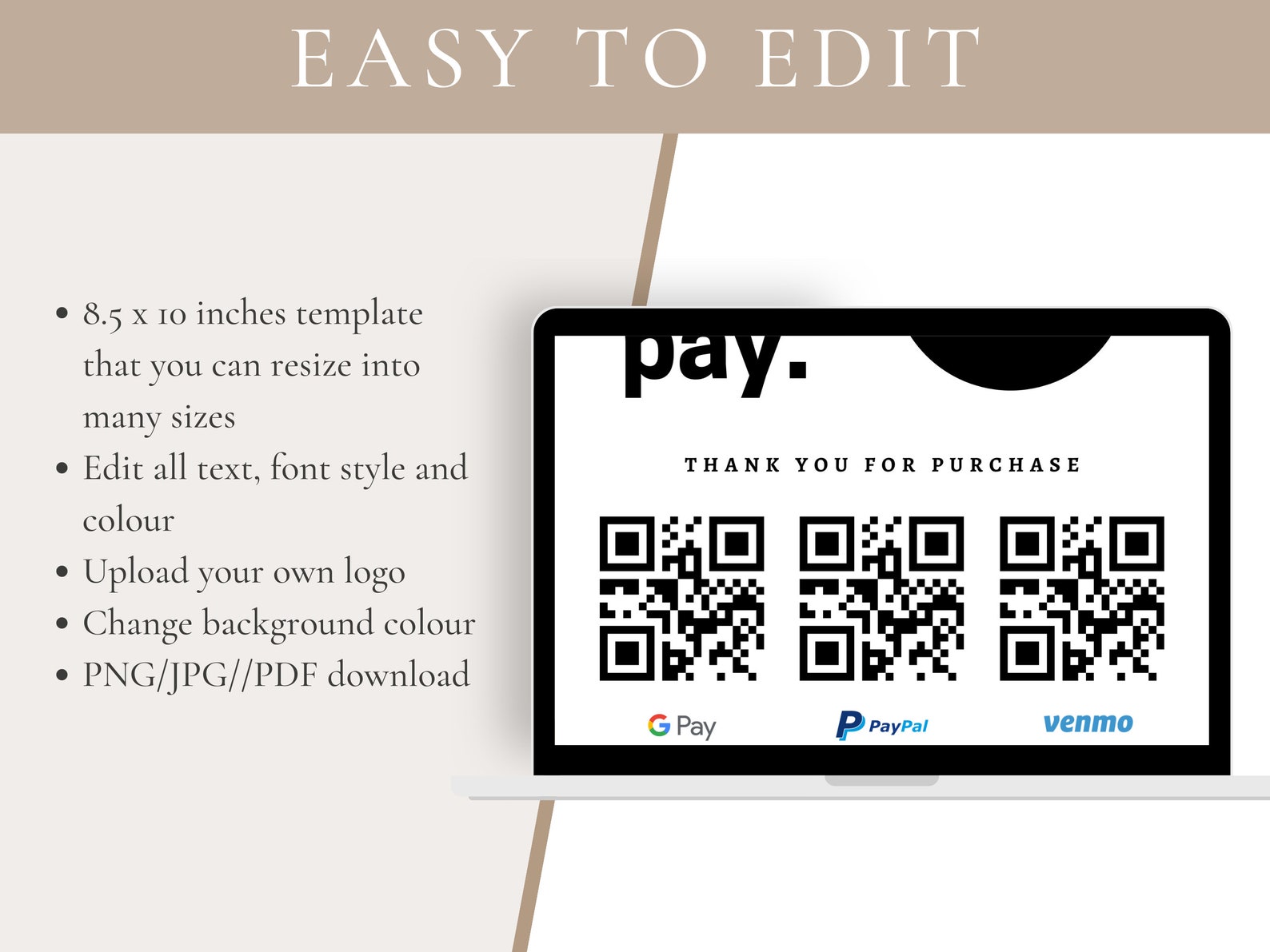 Minimalist Editable Scan to Pay Sign in | Scan to Pay Canva Template ...