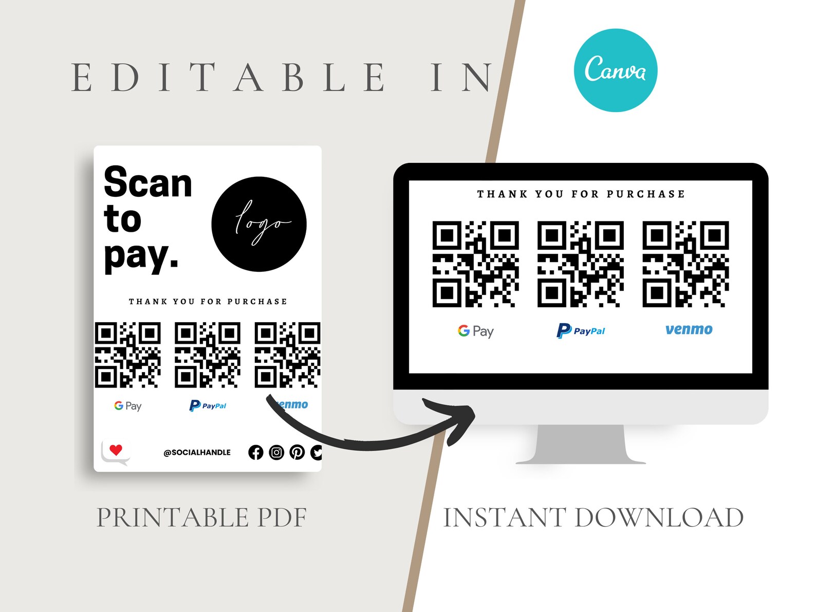 Minimalist Editable Scan to Pay Sign in | Scan to Pay Canva Template ...