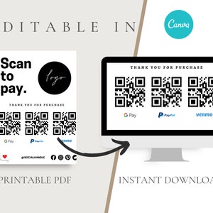 Minimalist Editable Scan to Pay Sign in | Scan to Pay Canva Template ...