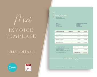 BLUE Editable Invoice Template Printable Invoice Template Canva Invoice ...