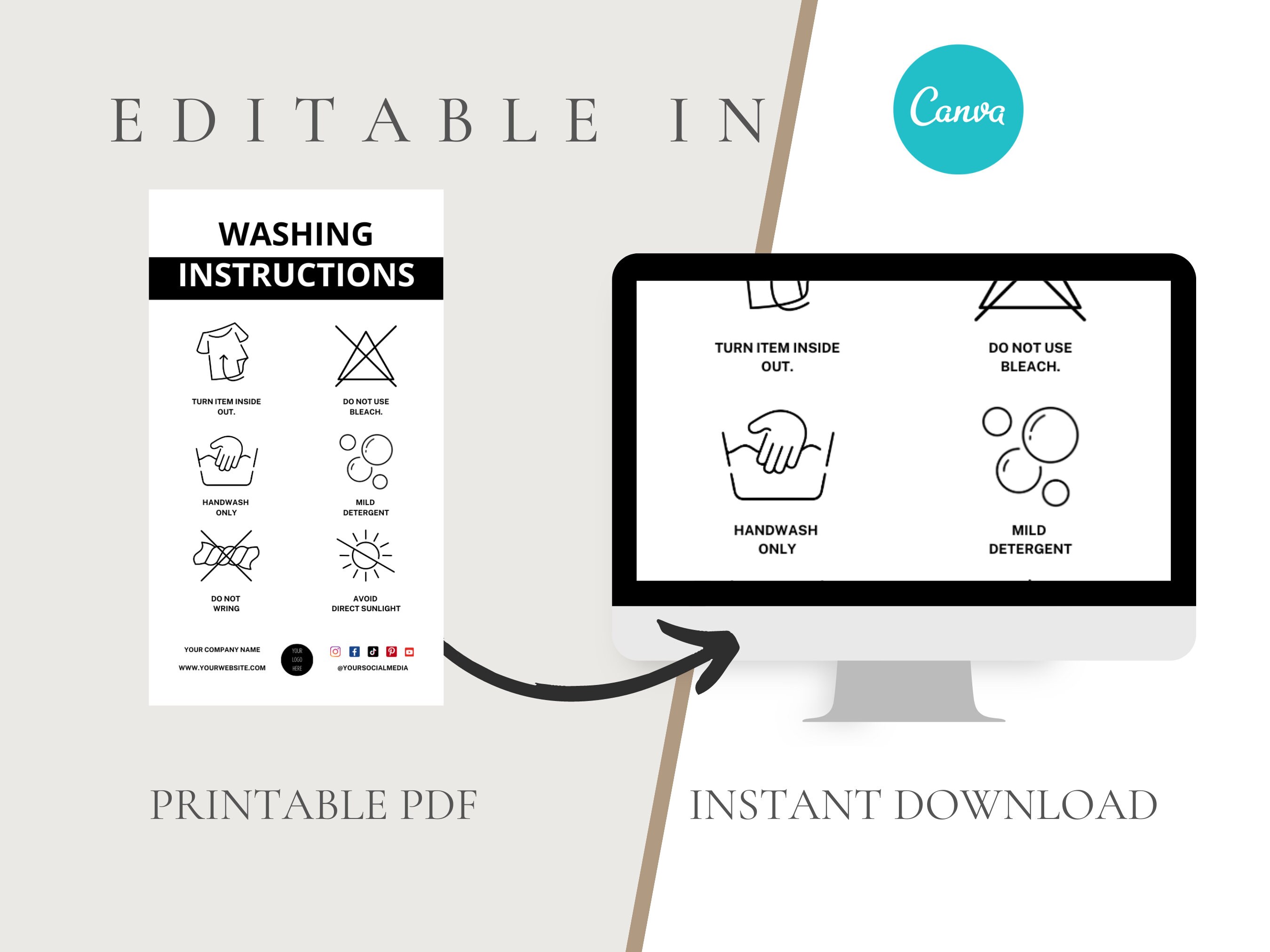 Editable Washing Instruction Template | Washing Instruction Care Card ...