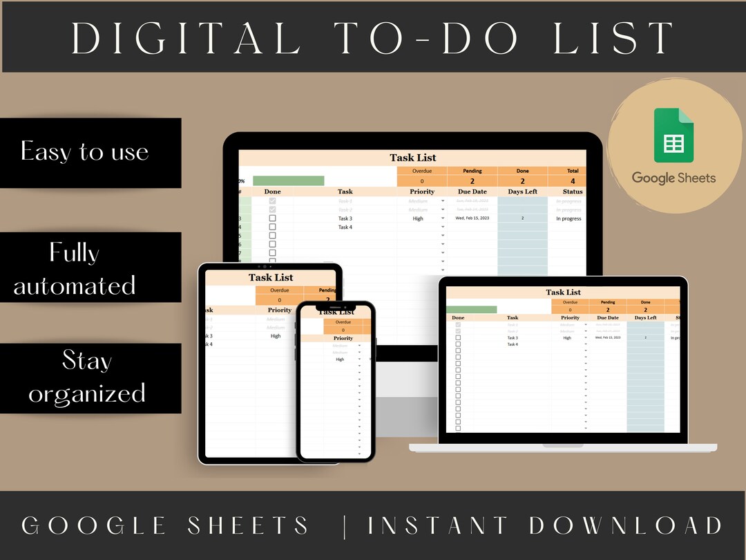 Digital To-do List for Google Sheets Taks Tracker Spreadsheet Task List ...
