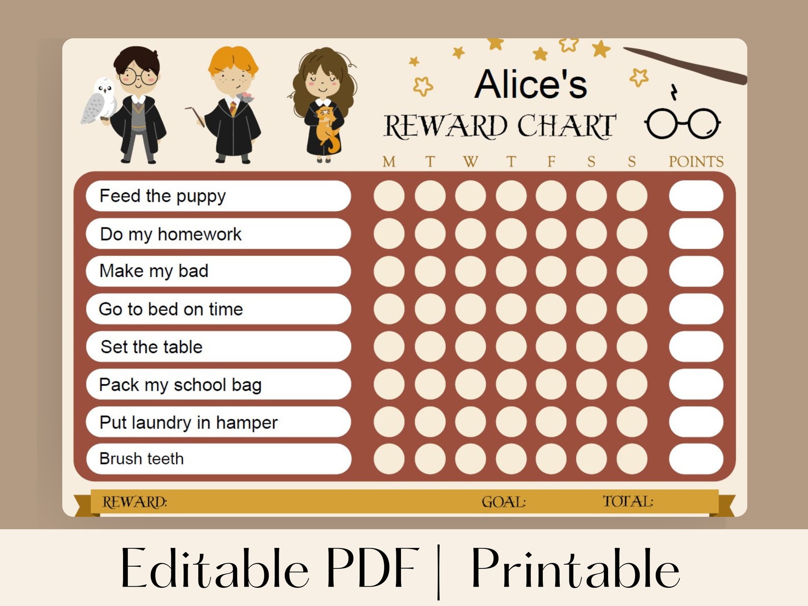 Editable Wizard Chore Chart | Wizard Chore Chart for Kids | Editable ...