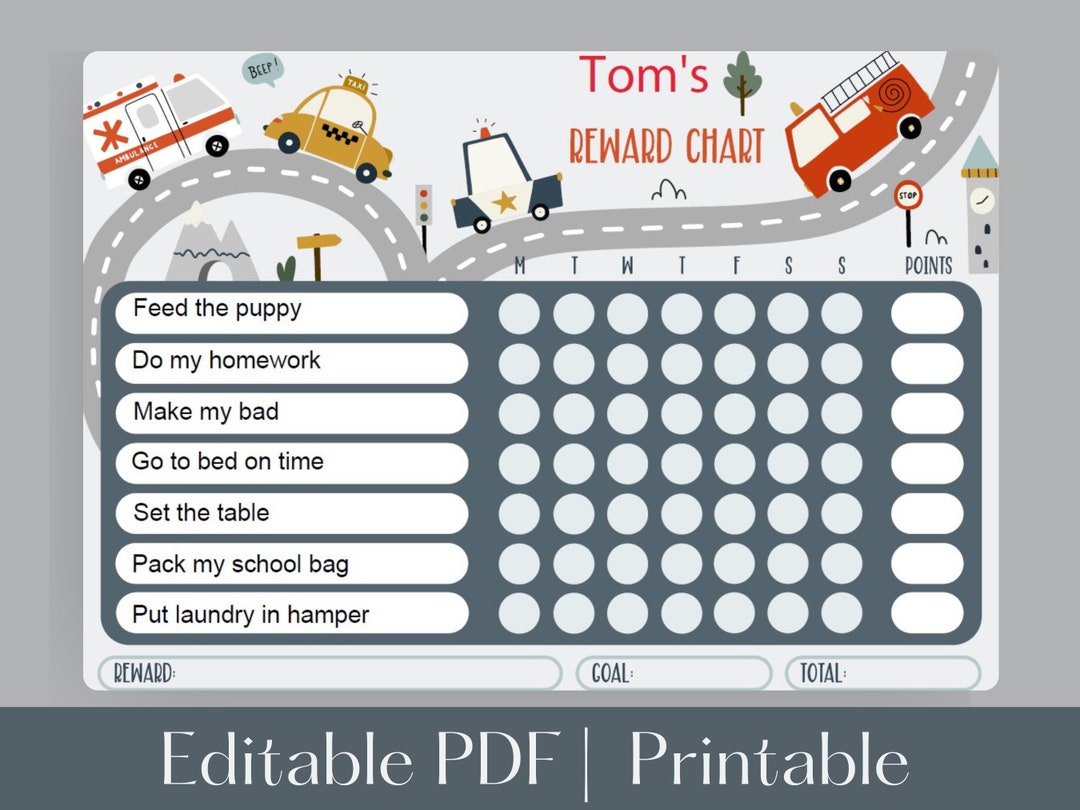 Editable Cars Chore Chart Cars Chore Chart for Kids Editable Reward ...